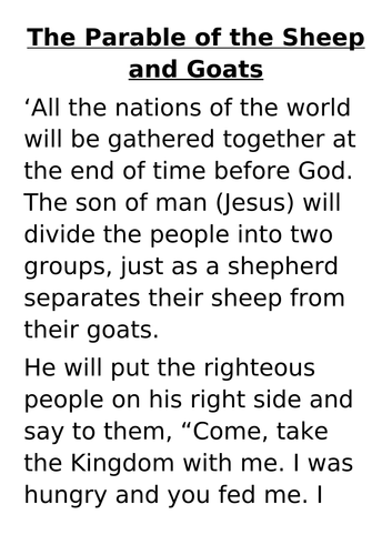 Y8 Parables: The sheep and the goats | Teaching Resources
