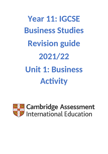 Cambridge IGCSE Business Studies - Revision guides units 1-6 | Teaching ...
