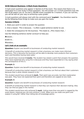 Edexcel GCSE Business 3 Mark Exam Technique | Teaching Resources Edexcel GCSE Business 3 Mark Exam Technique | Teaching Resources