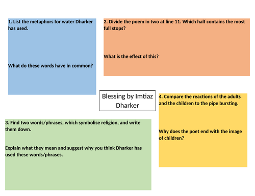Blessing by Imtiaz Dharker Analysis Worksheet | Teaching Resources