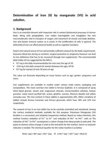 Determination of Iron in Iron tablets | Teaching Resources