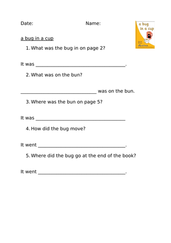 a bug in a cup (Jelly and Bean B Series) Comprehension | Teaching Resources