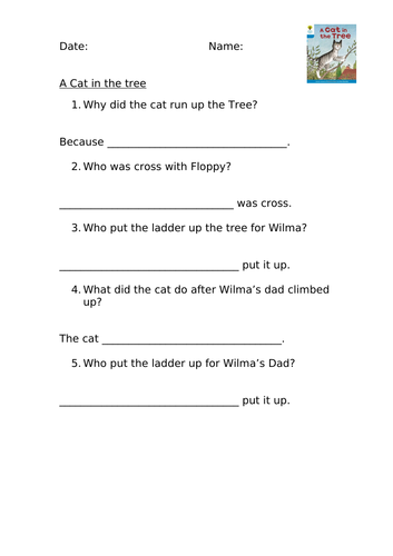 A Cat in the tree (ORT Level 3) Comprehension | Teaching Resources