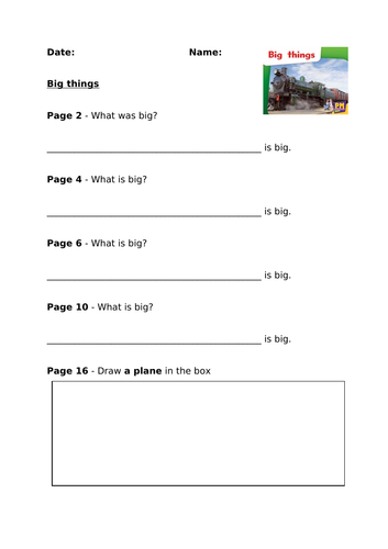 Big things (PM Level 1) Comprehension | Teaching Resources
