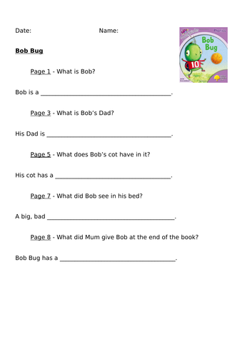 Bob Bug (Songbirds Level 1+) Comprehension | Teaching Resources