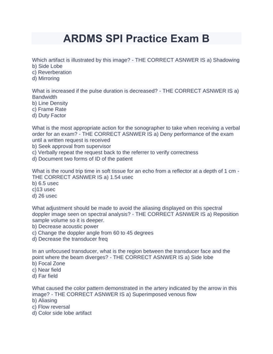 ARDMS SPI Practice Exam B (2022/2023) Correct Q & A, SATISFACTION ...