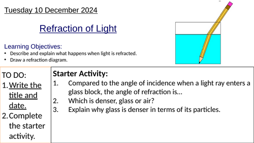 KS3 Physics Refraction of Light: Complete Lesson | Teaching Resources