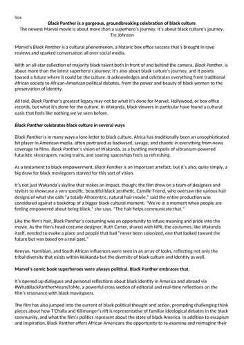 Black Panther lesson | Teaching Resources