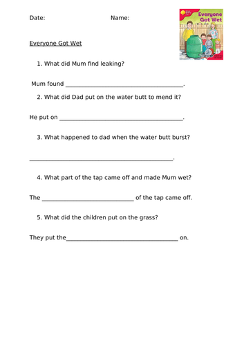 Everyone Got Wet (ORT Level 4) Comprehension | Teaching Resources