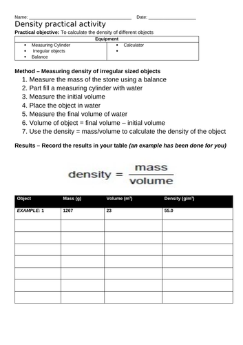 States of matter, changes of state, density, physical/chemical changes ...
