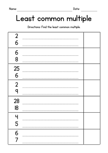 Find the Least Common Multiple of 2 Numbers - LCM Worksheets | Teaching Resources