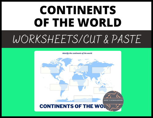 Continents of the World: Cut and Paste Worksheet | Teaching Resources