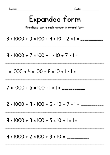 Expanded Form - Writing 4-Digit Numbers in Normal Form | Teaching Resources