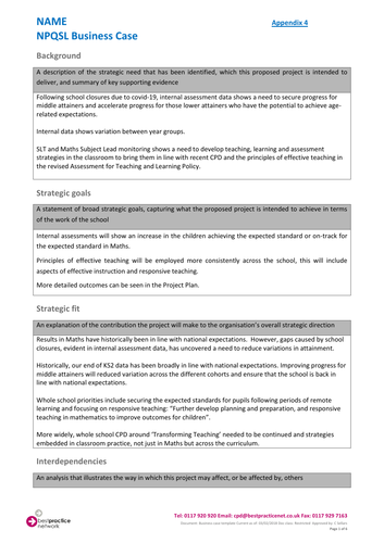NPQSL Business Case | Teaching Resources