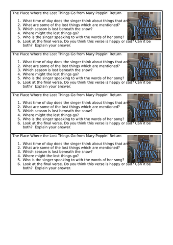Disney/Musical Guided Reading questions | Teaching Resources