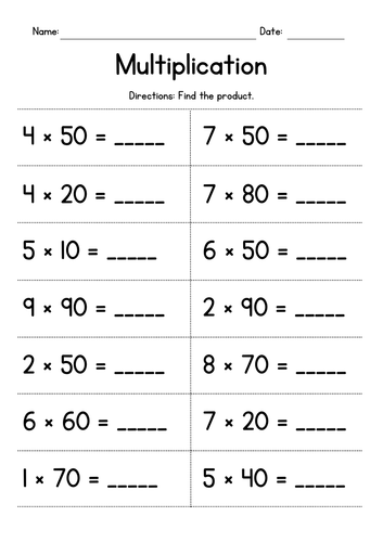 Multiplying 1-Digit Numbers by Whole Tens | Teaching Resources