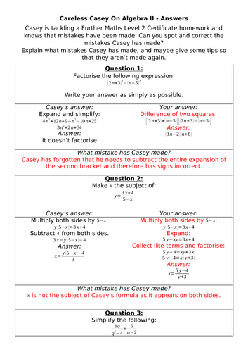 Careless Casey - Algebra II | Teaching Resources