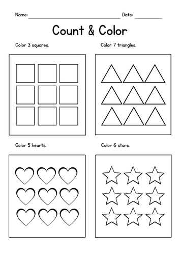 Counting & Coloring Shapes Worksheets | Teaching Resources