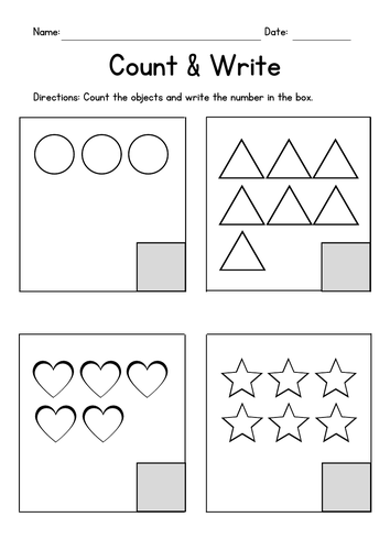 Counting Shapes & Writing Worksheets | Teaching Resources