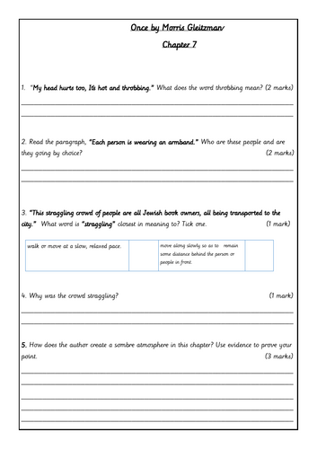 ONCE by Morris Gleitzman Chapter 7 Reading Comprehension YEAR 6 ...