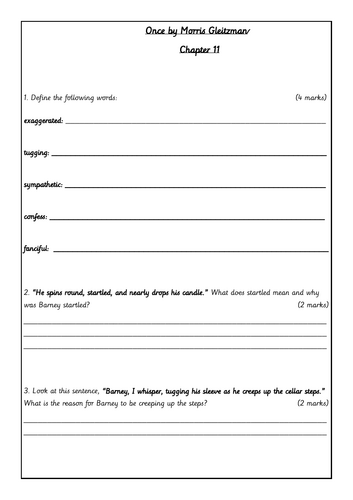 ONCE by Morris Gleitzman Chapter 11 Reading Comprehension YEAR 6 ...