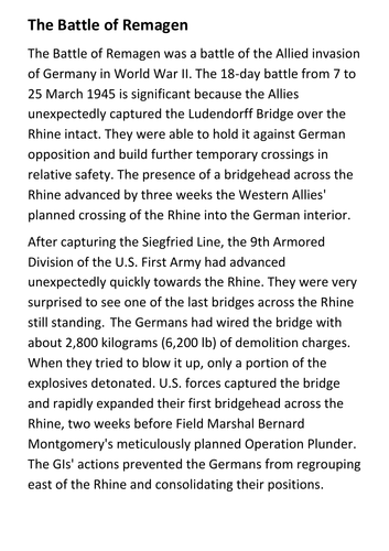 The Battle of Remagen Handout | Teaching Resources
