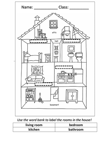 ROOMS OF THE HOUSE, LABELLING WORKSHEET, the rooms of the house ... ROOMS OF THE HOUSE, LABELLING WORKSHEET, the rooms of the house ...