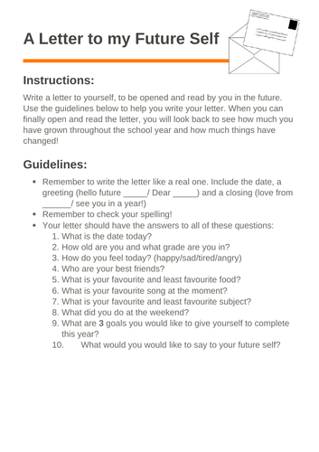 LETTER WRITING | A Letter To My Future Self | Teaching Resources LETTER WRITING | A Letter To My Future Self | Teaching Resources