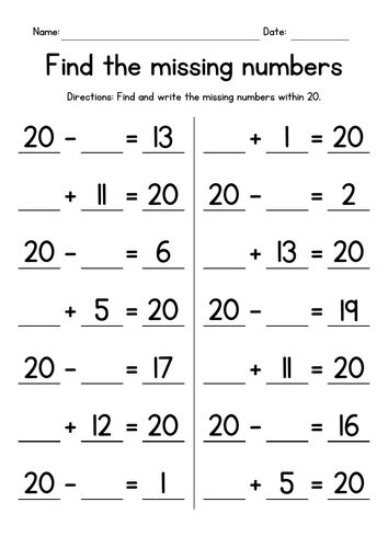 Missing Numbers within 20 | Teaching Resources