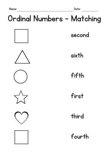 Ordinal Numbers - Matching Shapes Worksheets | Teaching Resources