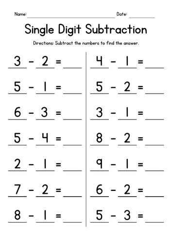 Single-Digit Subtraction Worksheets | Teaching Resources