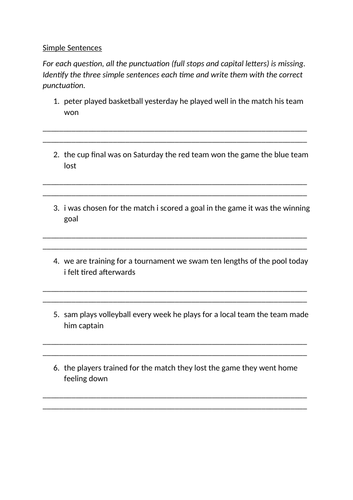 Punctuate SIMPLE SENTENCES | Teaching Resources