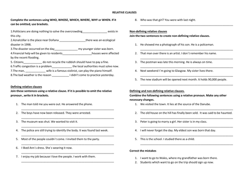 Relative clauses: explanation + exercises | Teaching Resources