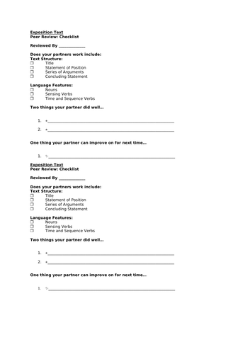 Exposition Text - Peer Review | Teaching Resources