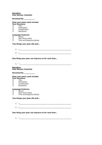 Narrative Text - Peer Review | Teaching Resources
