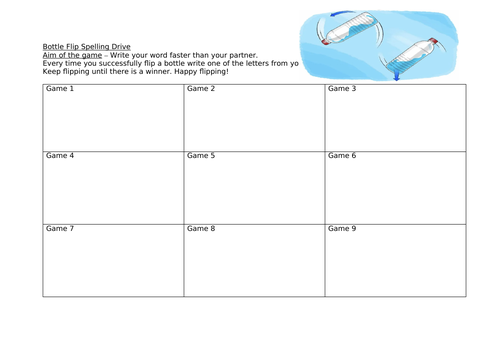 Bottle Flip - Spelling Drive | Teaching Resources