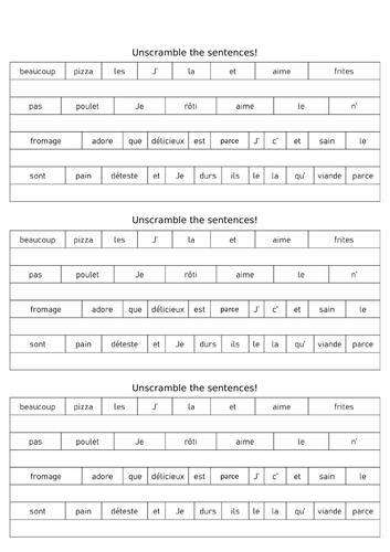 Unscramble the sentences - food | Teaching Resources