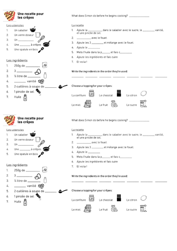 Recipes - listening comprehension | Teaching Resources