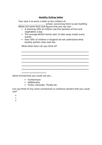 Persuasive letter on healthy eating with lines. | Teaching Resources