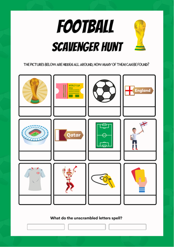 World Cup 2022 Scavenger Hunt Game. Fun Find the Football Clues Class ...