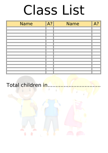 Class list - keep track of who is absent (editable) | Teaching Resources