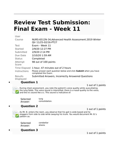 NURS 6512 Midterm & Final Exam Advanced Health Assessment 2020 ... NURS 6512 Midterm & Final Exam Advanced Health Assessment 2020 ...