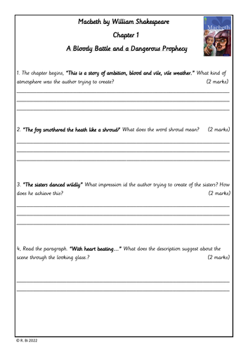 MACBETH – Chapter 1 by Oxford Treetops READING COMPREHENSION | Teaching ...