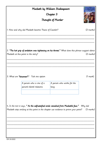 MACBETH – Chapter 3 by Oxford Treetops READING COMPREHENSION | Teaching ...