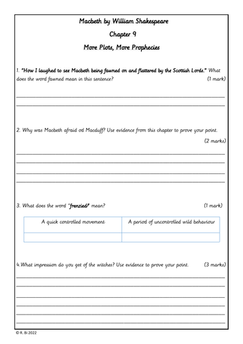 MACBETH – Chapter 9 by Oxford Treetops READING COMPREHENSION | Teaching ...