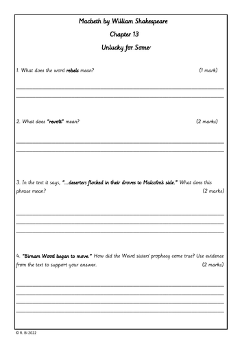MACBETH (by Oxford Treetops) – Chapter 13 READING COMPREHENSION ...
