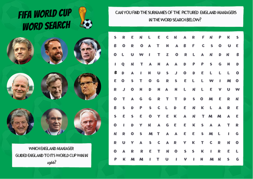 FIFA World Cup England Manager Word Search. Football Activity Sheet and ...