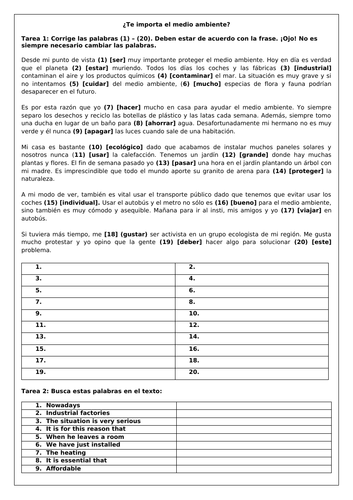 El medio ambiente gapfills | Teaching Resources