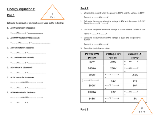 Energy and power equations | Teaching Resources