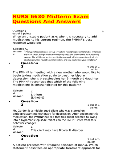 NURS 6630 Midterm Exam Questions And Answers | Teaching Resources NURS 6630 Midterm Exam Questions And Answers | Teaching Resources